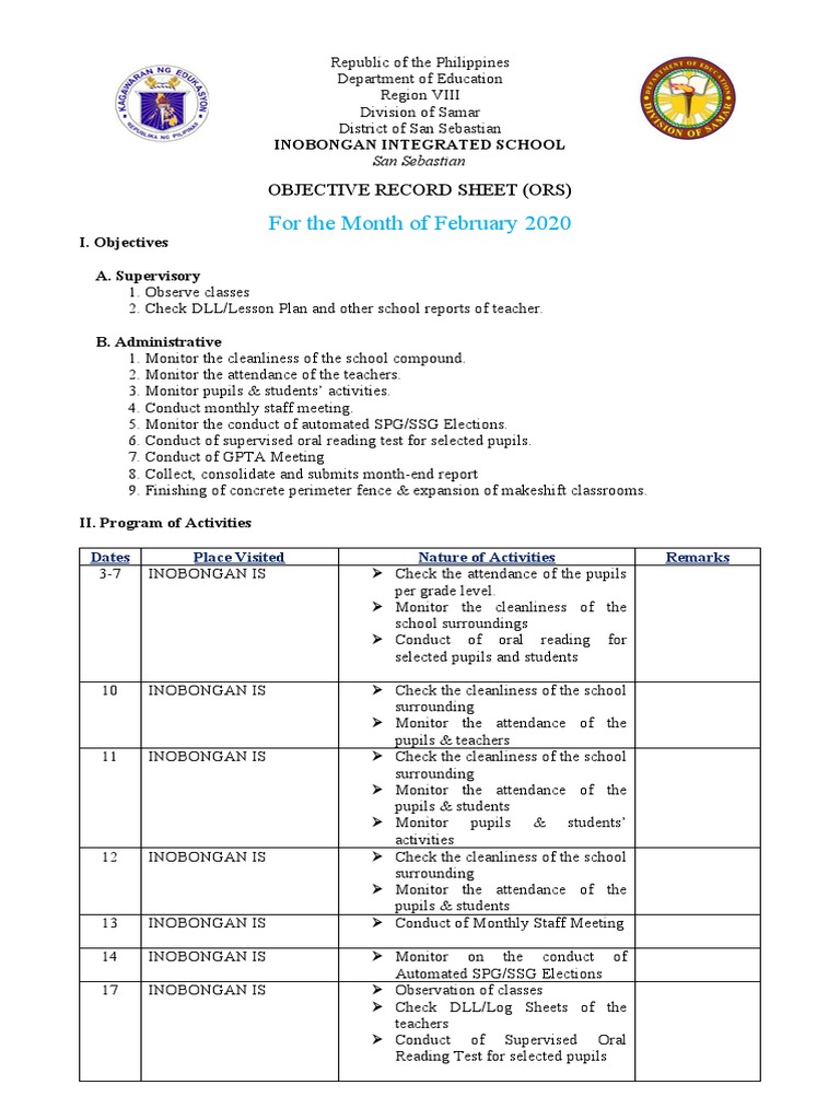 Objective Record Sheet (ORS) | PDF | Education Theory | Learning