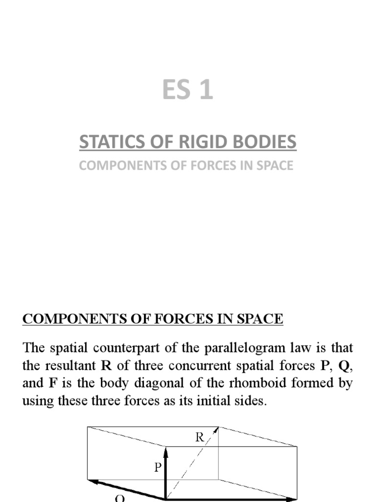 Statics of Rigid Bodies: Components of Forces in Space | PDF