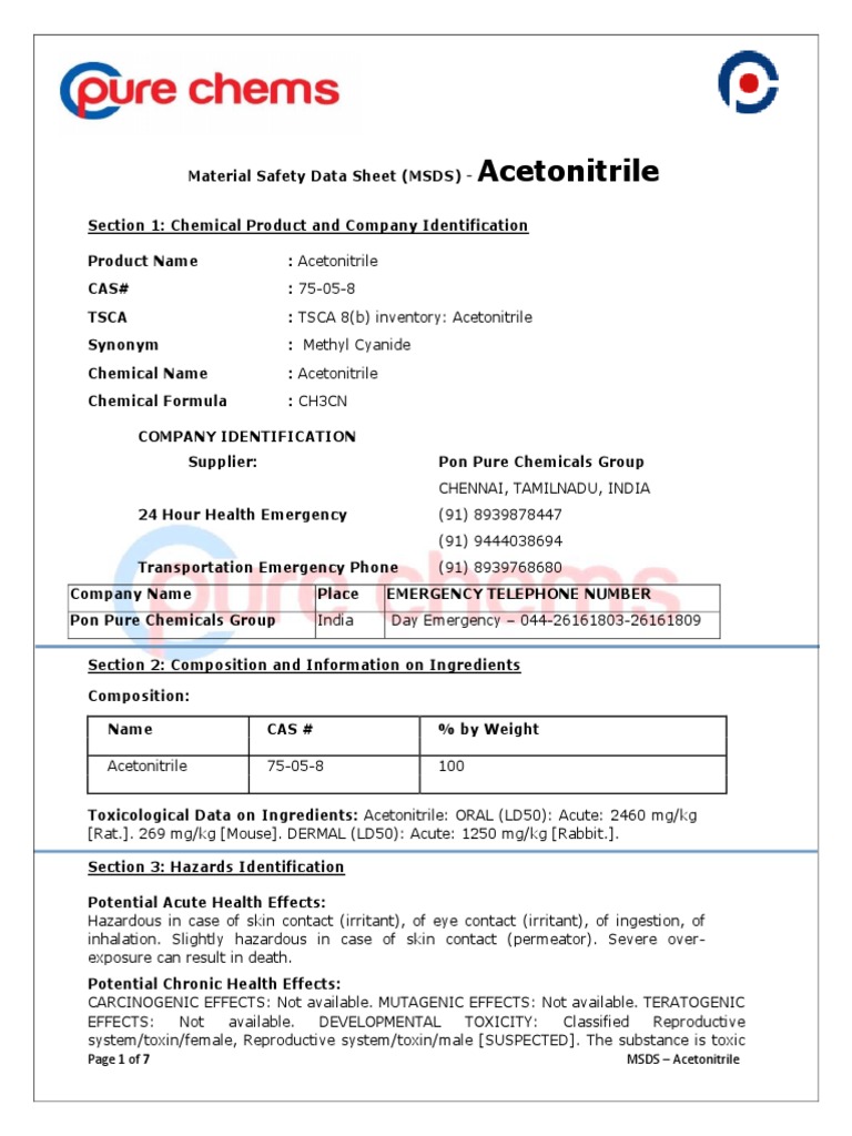 Acetonitrile | PDF | Toxicity | Fires