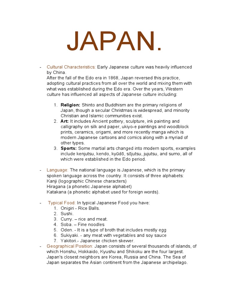 Japan.: Cultural Characteristics | PDF