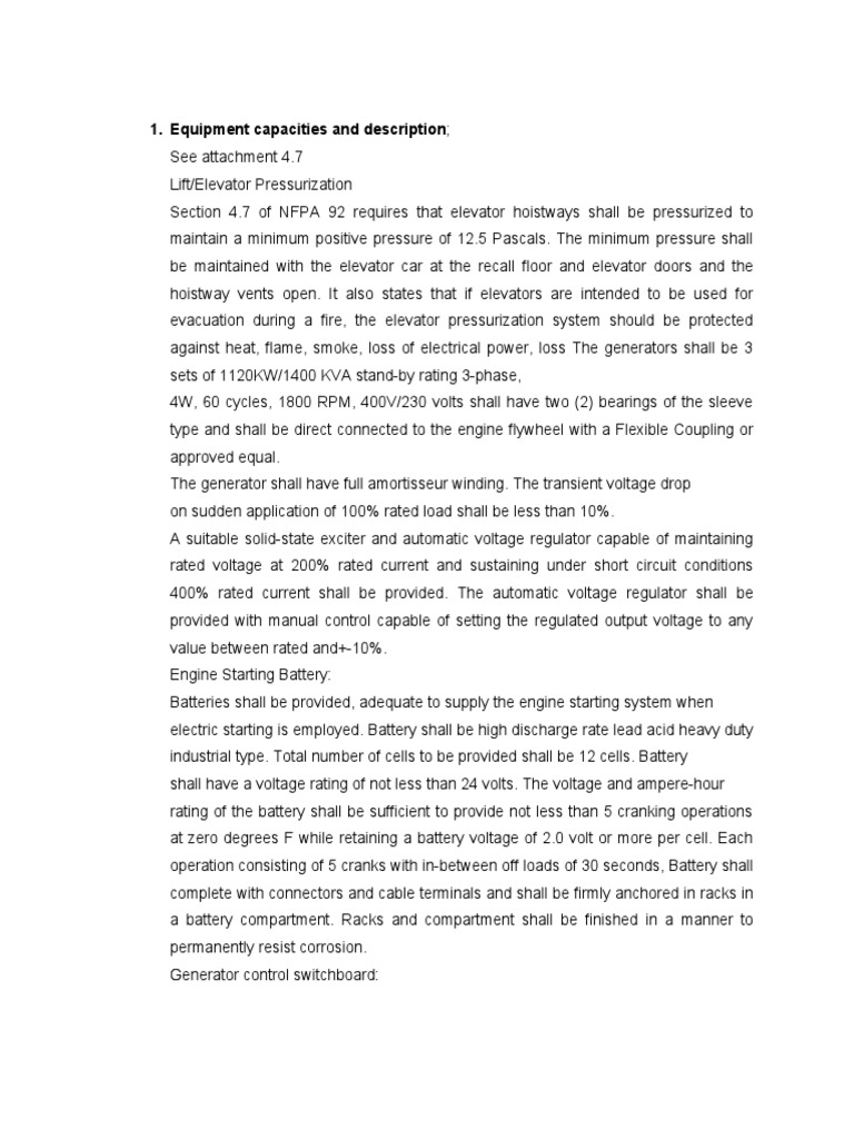 Equipment Capacities and Description | PDF | Technology & Engineering