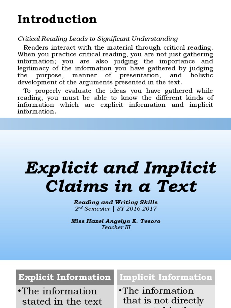 19 - Explicit and Implicit Claims in A Text | PDF | Information