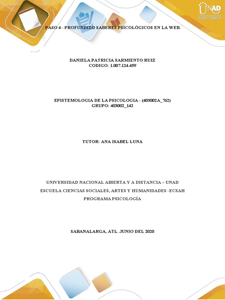 Daniela Sarmiento - Paso 4 - Grupo 142 | PDF | Sicología | Psicología ...