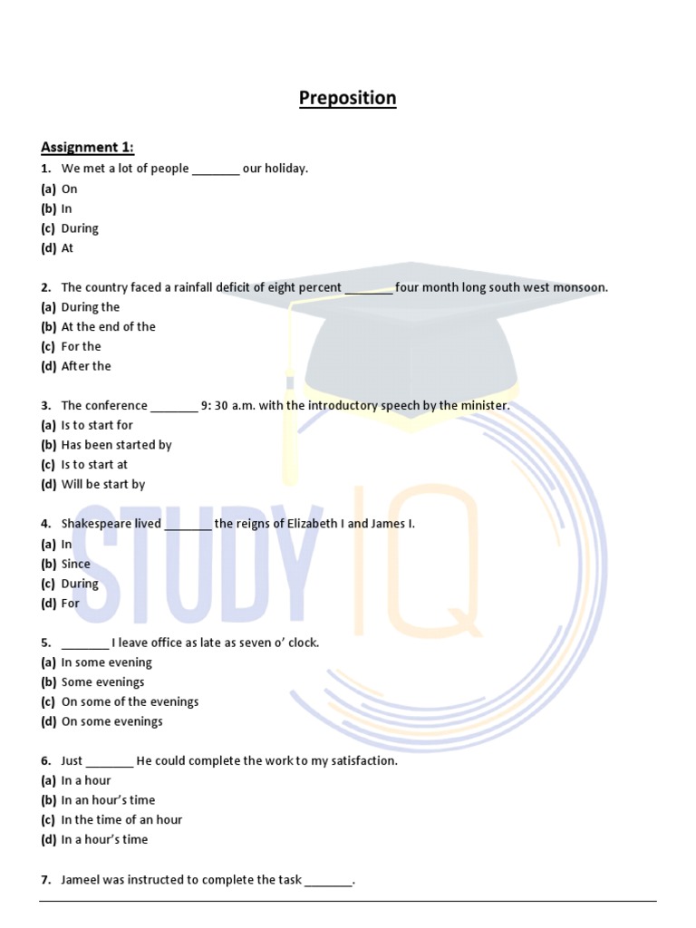 Preposition: Assignment 1 | PDF