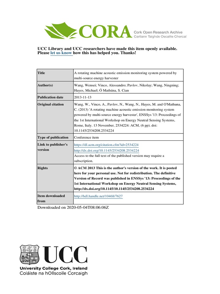 A Rotating Machine Acoustic Emission Monitoring System | PDF | Energy ...