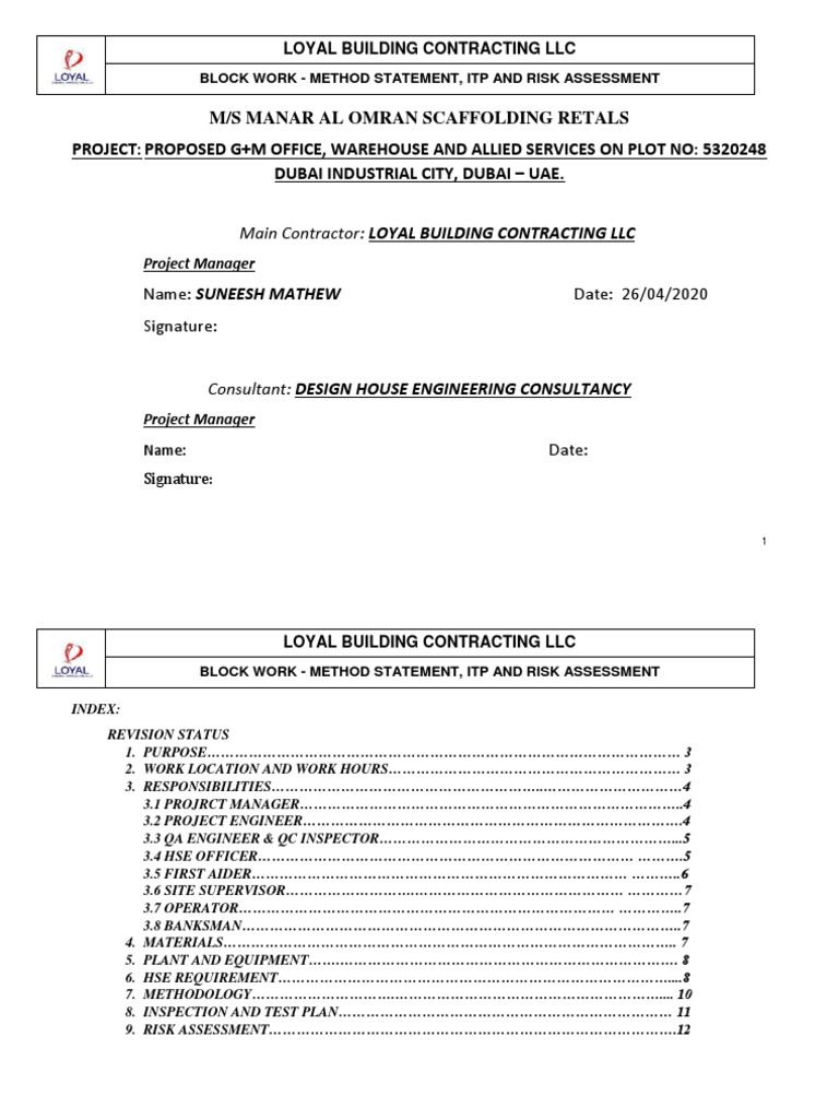 Block Work MS (Only Revision Date Pending) | PDF | Risk | Safety