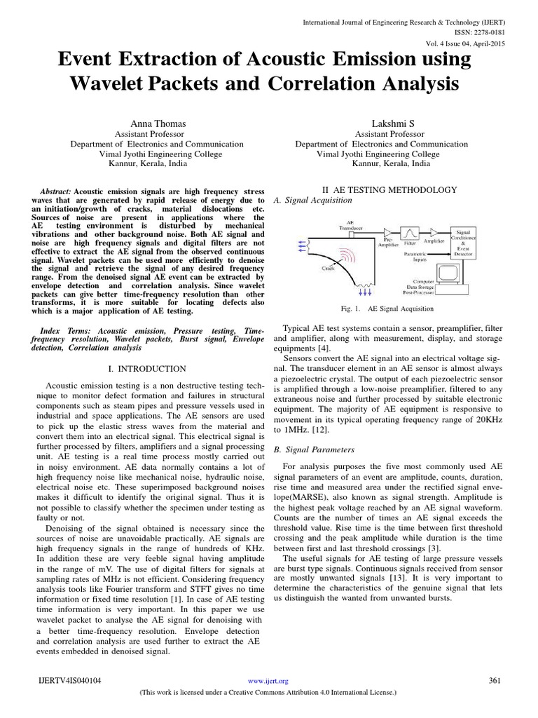 Event Extraction of Acoustic Emission Using Wavelet Packets and Correlation Analysis ...