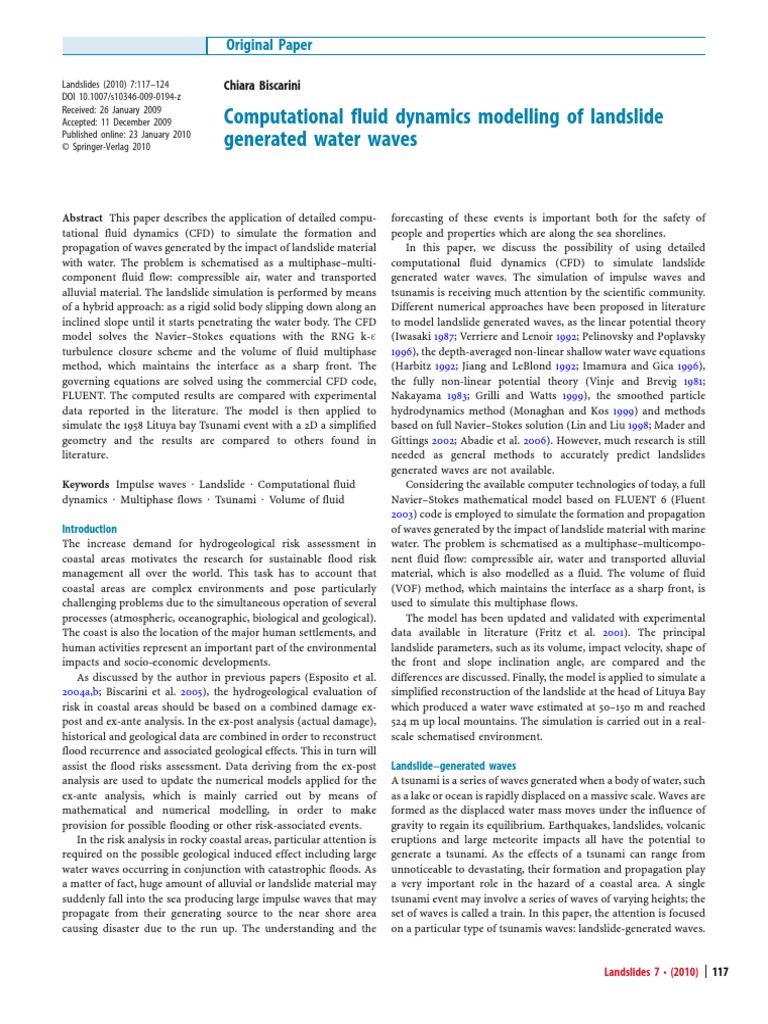 Computational Fluid Dynamics Modelling Of Landslide Generated Water Waves Pdf Fluid Dynamics