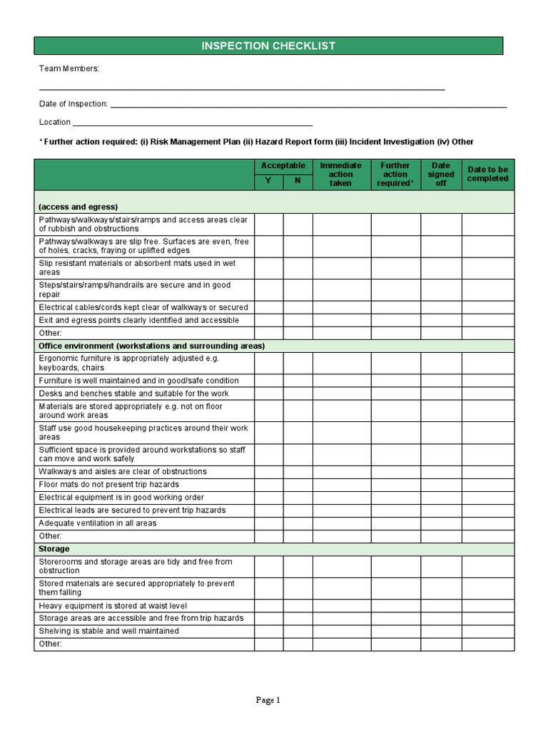 OHS Workplace Checklist | PDF | Dangerous Goods | First Aid