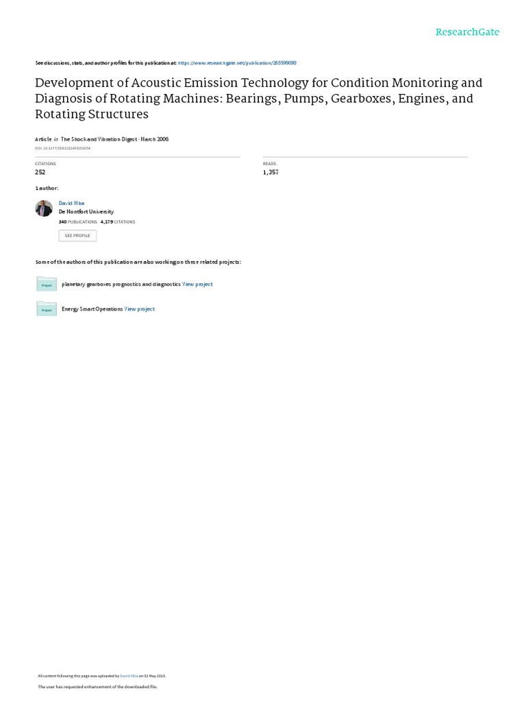 Development Of Acoustic Emission Technology For Condition Monitoring And Diagnosis Of Rotating