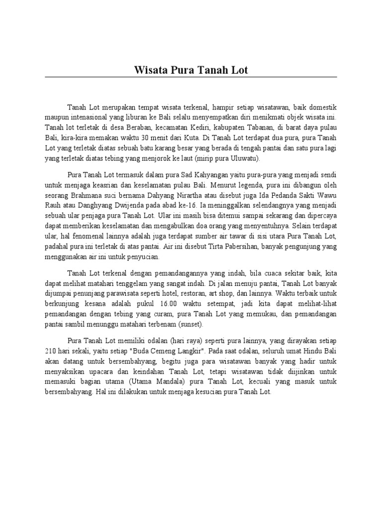 Teks Deskripsi (Tempat Wisata Tanah Lot) | PDF
