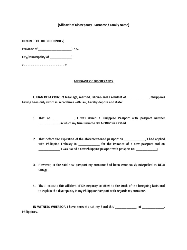 Affidavit of Discrepancy-Surname