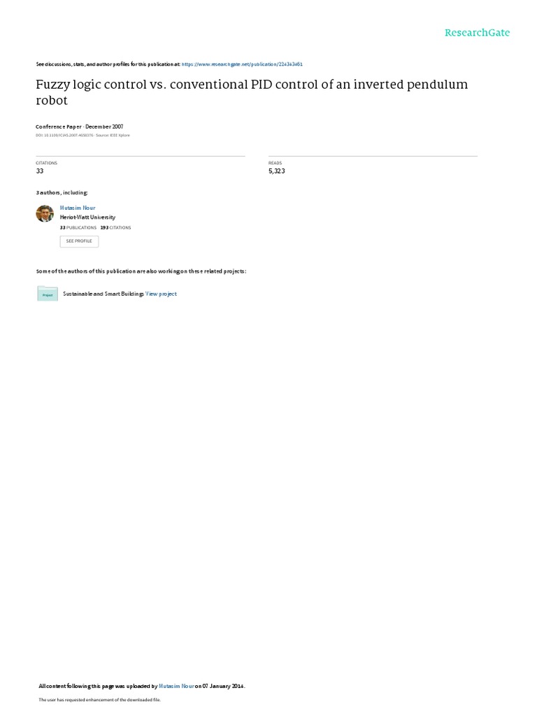 Fuzzy Logic Control vs. Conventional PID Control of An Inverted Pendulum Robot | PDF | Control ...