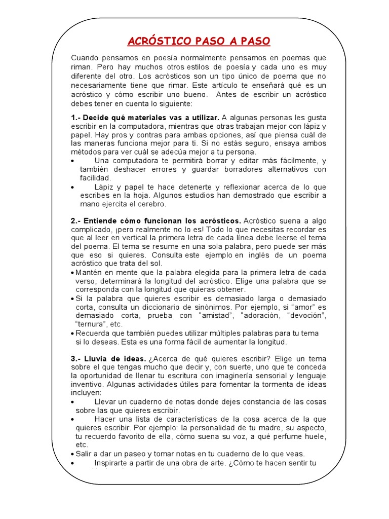 Cómo Hacer un Acróstico Paso a Paso | PDF | Diccionario | Poesía