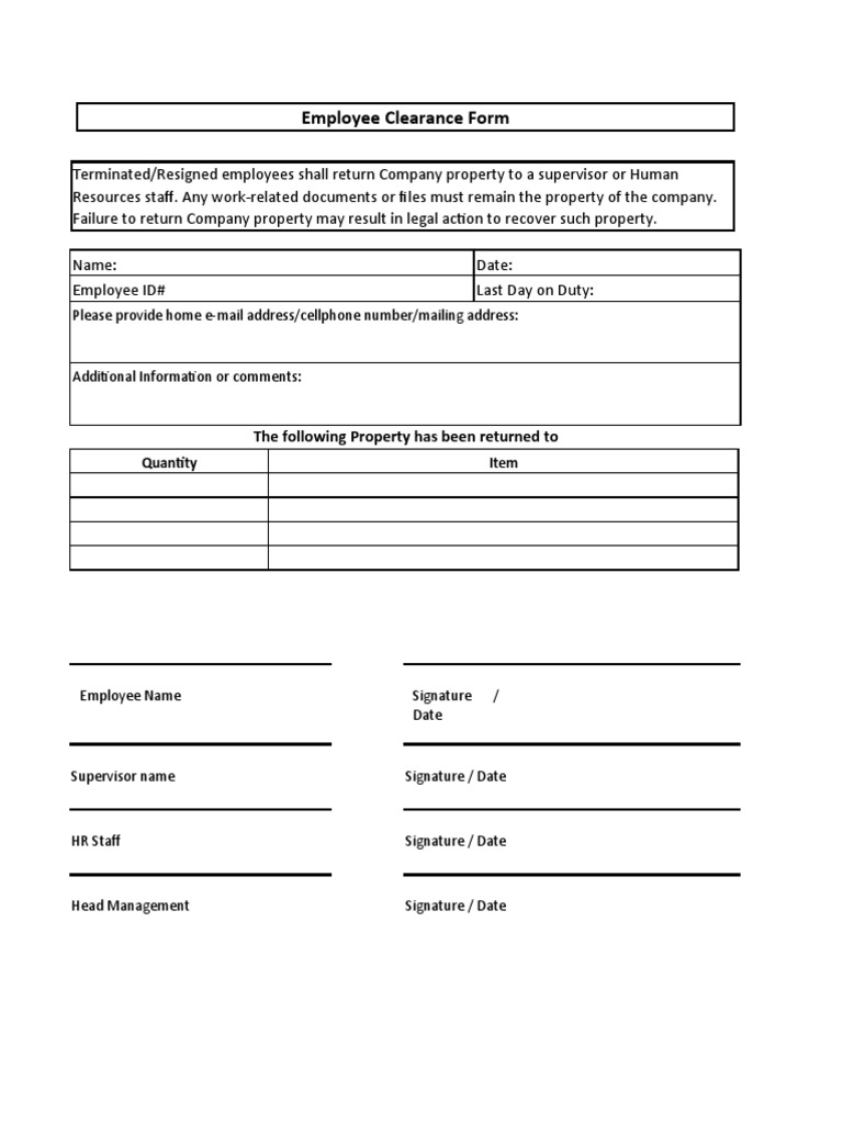 Employee Clearance Form Checklist | PDF