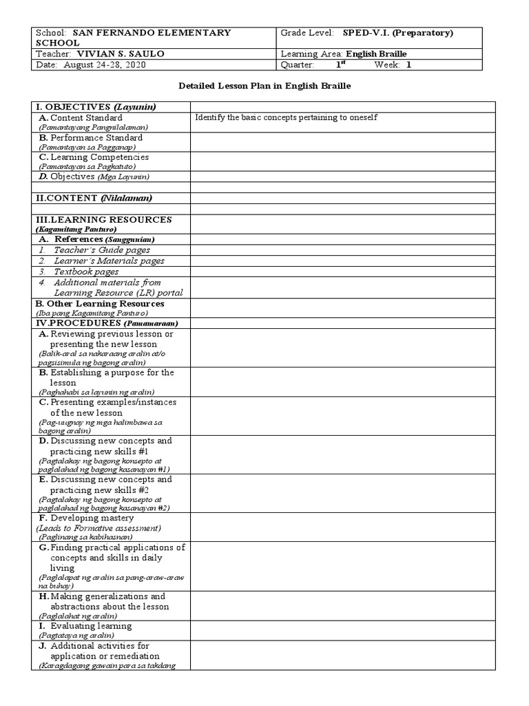 DLP Template SPED | PDF | Lesson Plan | Education Theory