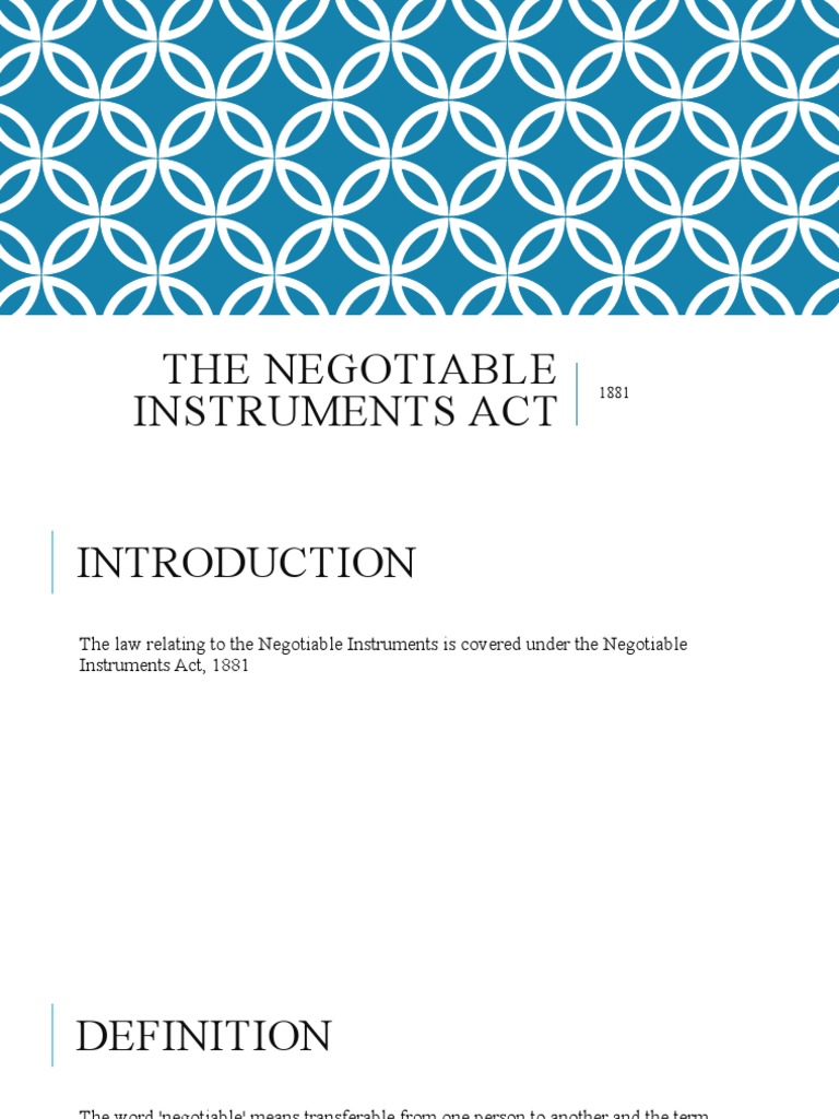 The Negotiable Instruments Act | PDF | Cheque | Promissory Note