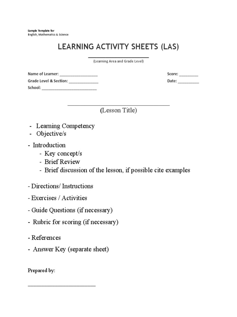 Edited - Learning Activity Sheets LAS Sample Template 2 | PDF