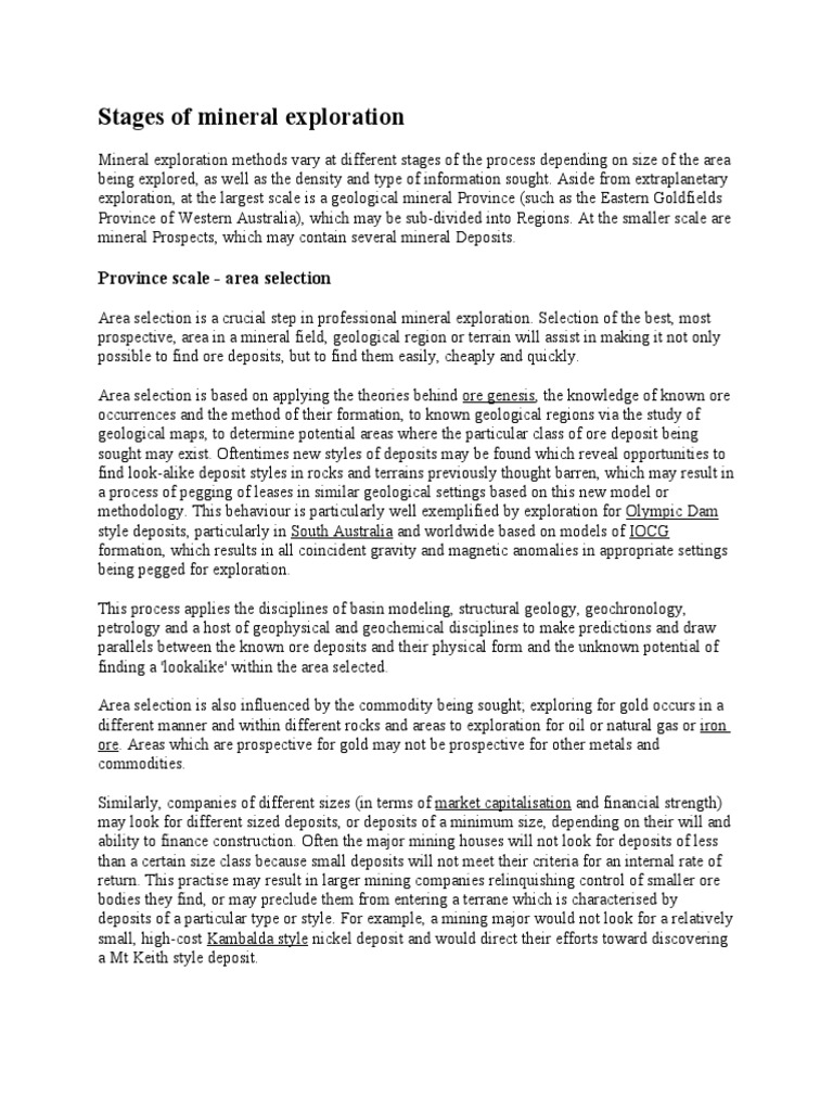 Stages of Mineral Exploration | PDF | Mining | Geophysics