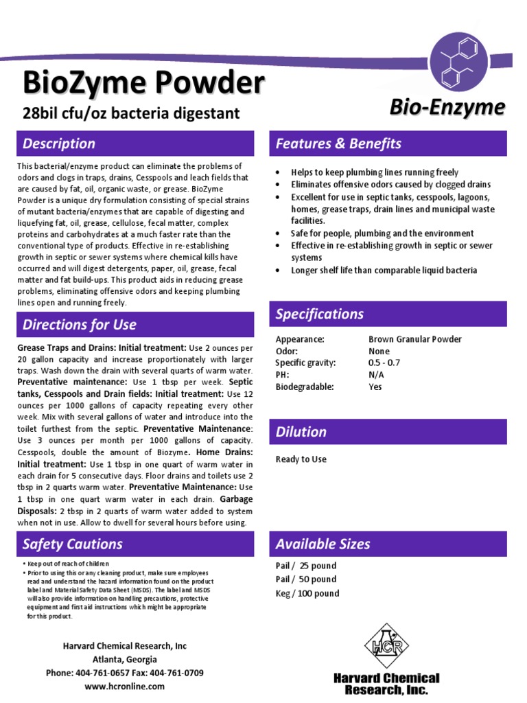 Harvard BioZyme Powder | PDF | Septic Tank | Waste Management