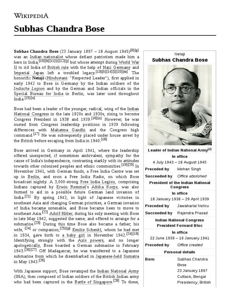 Subhas Chandra Bose PDF | PDF | Indian Independence Movement | Unrest
