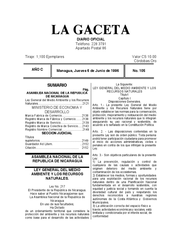 Ley 217 Ley General Medio Ambiente y | PDF | Entorno natural ...