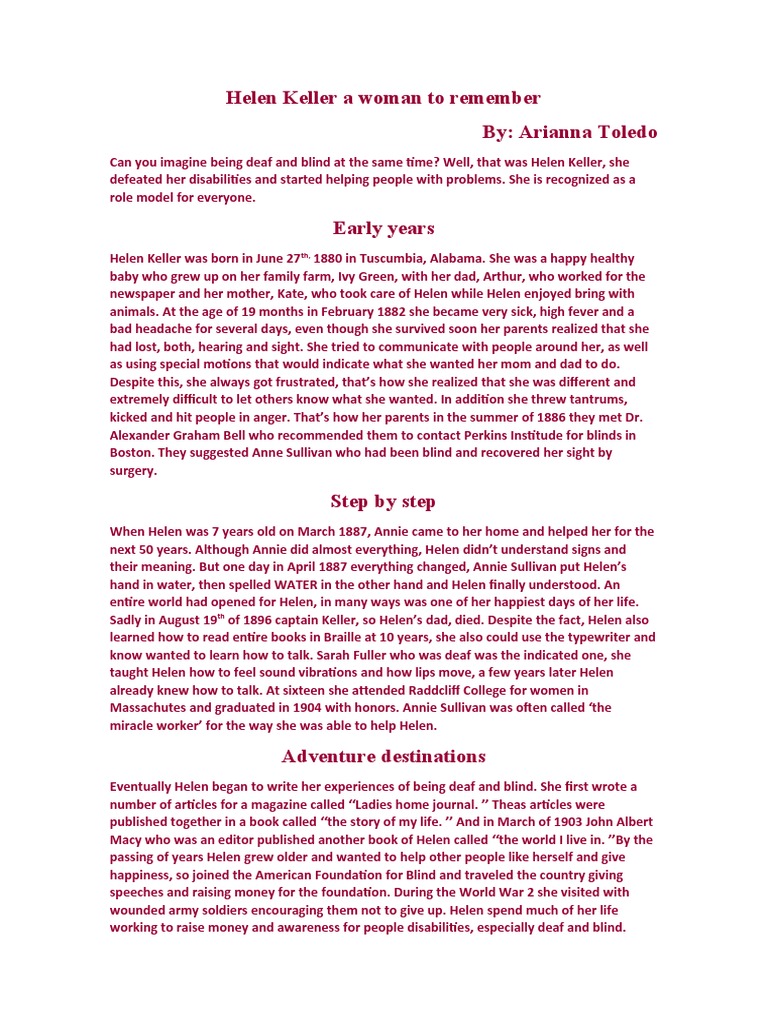 Helen Keller A Woman To Remember | PDF | Helen Keller