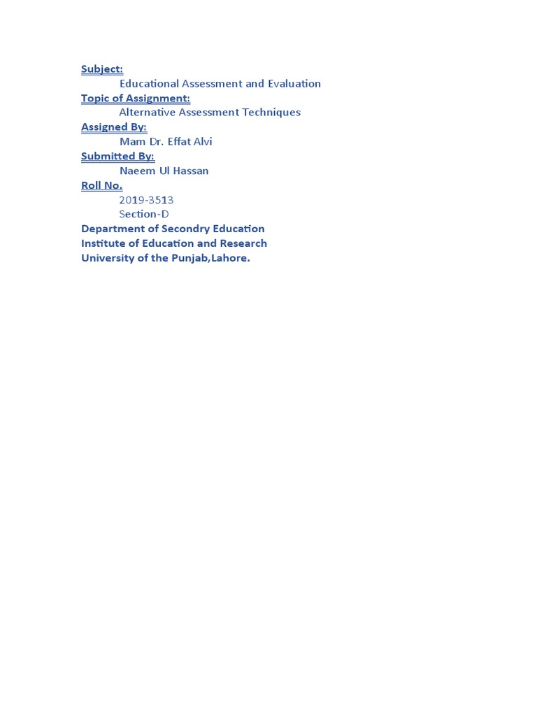 Alternative Assessment Techniques | PDF | Educational Assessment | Test ...