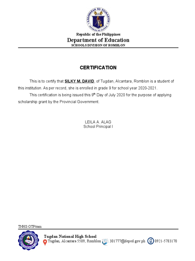 Certificate of Enrollment | PDF