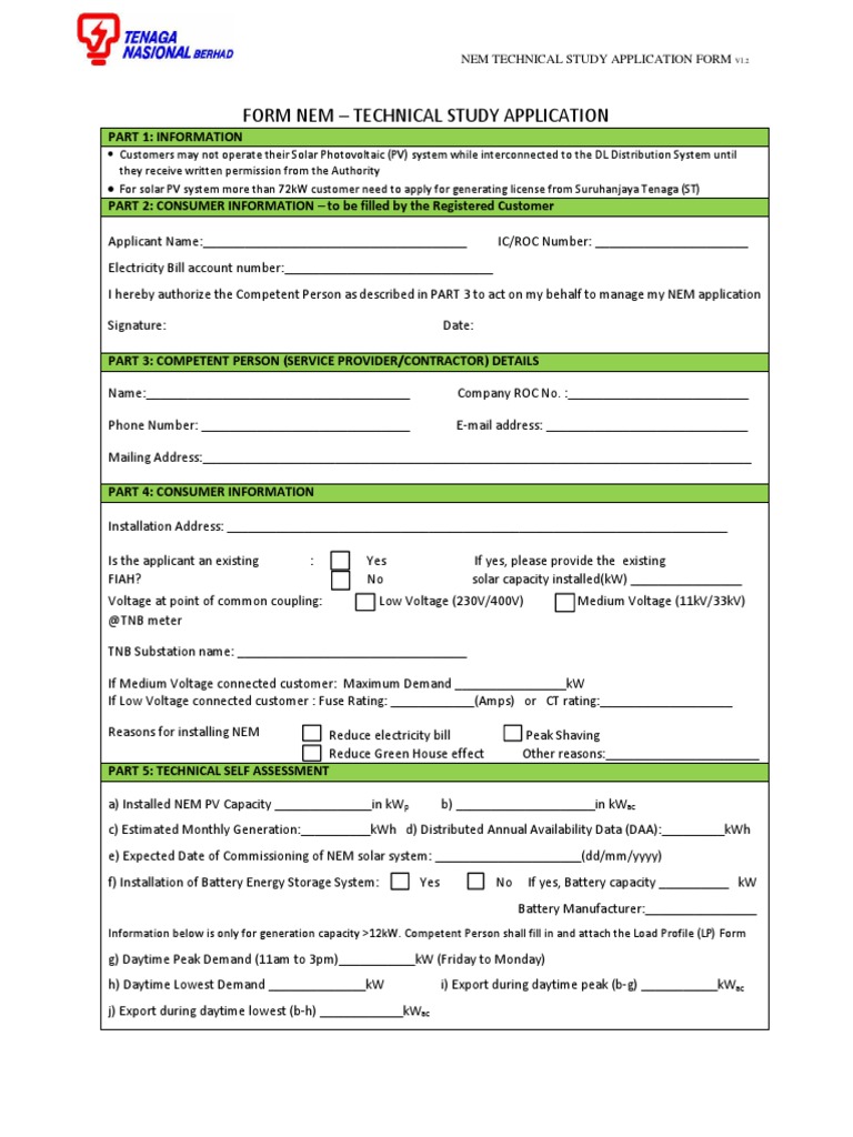 TNB - Techncal Study Application Form | Download Free PDF ...