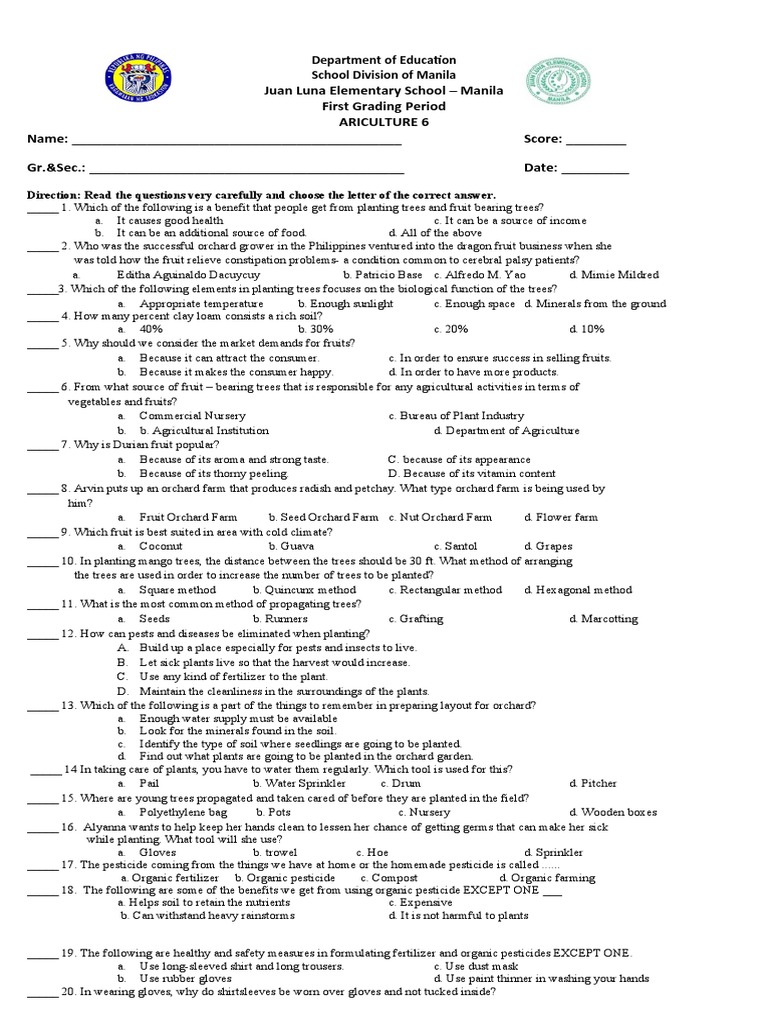 Q 1 Periodic-Test - Agriculture | PDF | Orchard | Trees