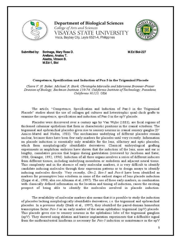 Competence, Specification and Induction of Pax-3 in The Trigeminal ...