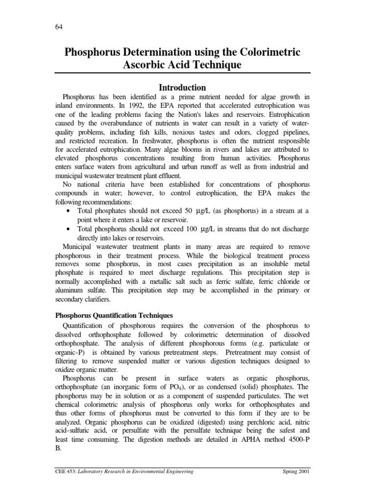 Phosphorus Determination Using The Colorimetric Ascorbic Acid Technique ...