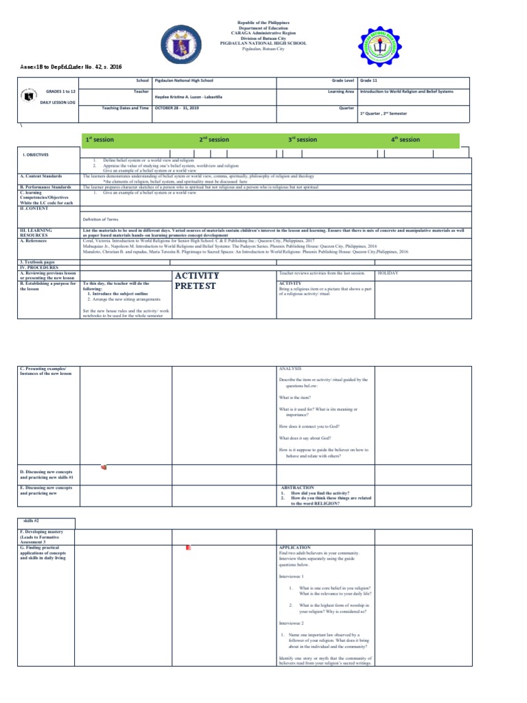 Activity Pretest: 1 Session 2 Session 3 Session 4 Session | PDF ...