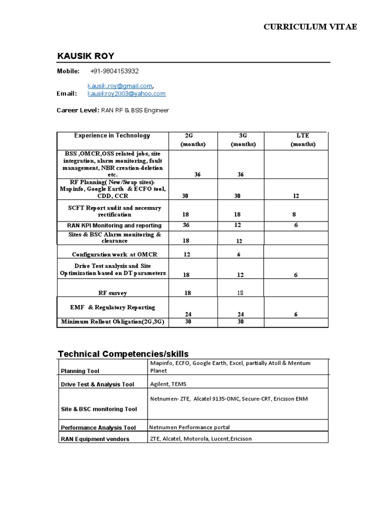 Curriculum Vitae: RAN KPI Monitoring and Reporting 12 6 | PDF ...