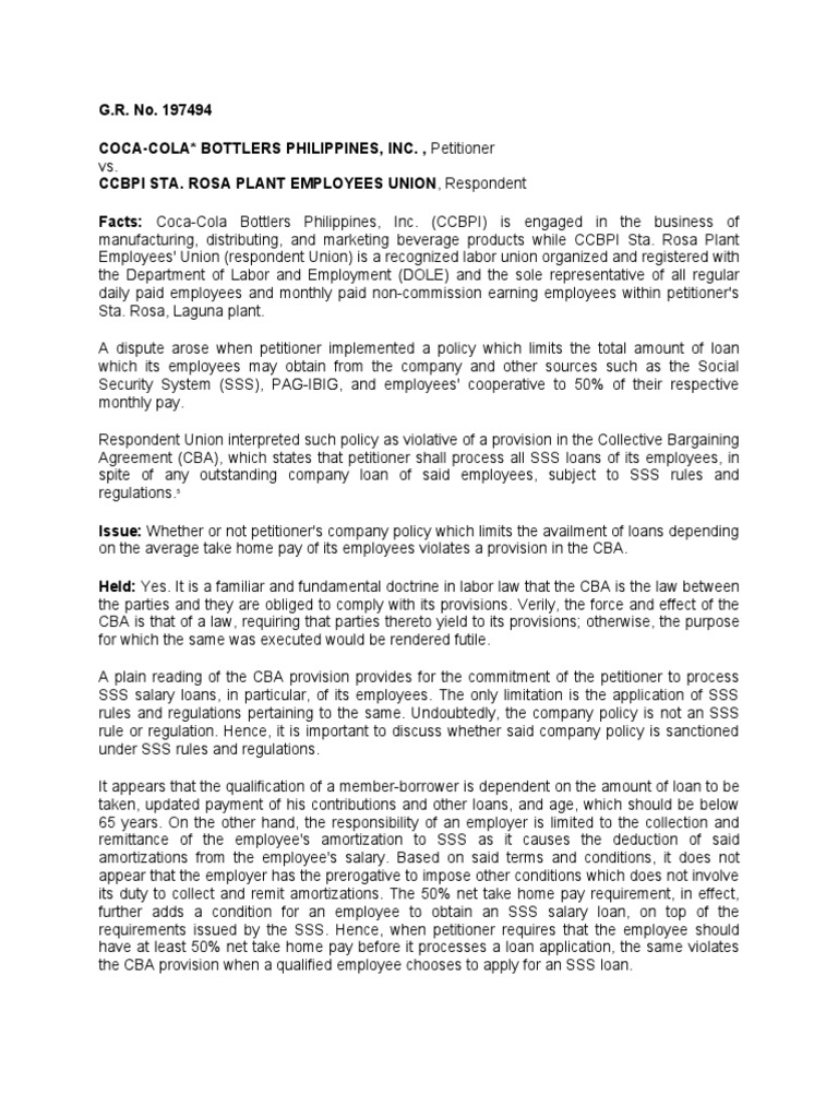 Coca-Cola vs. CBCPI Union | PDF | Collective Agreement | Employment