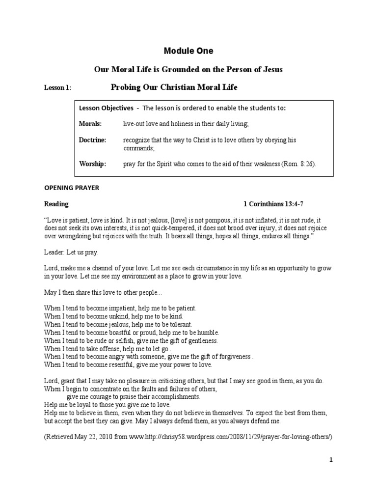 Module One Our Moral Life Is Grounded On The Person of Jesus Probing ...