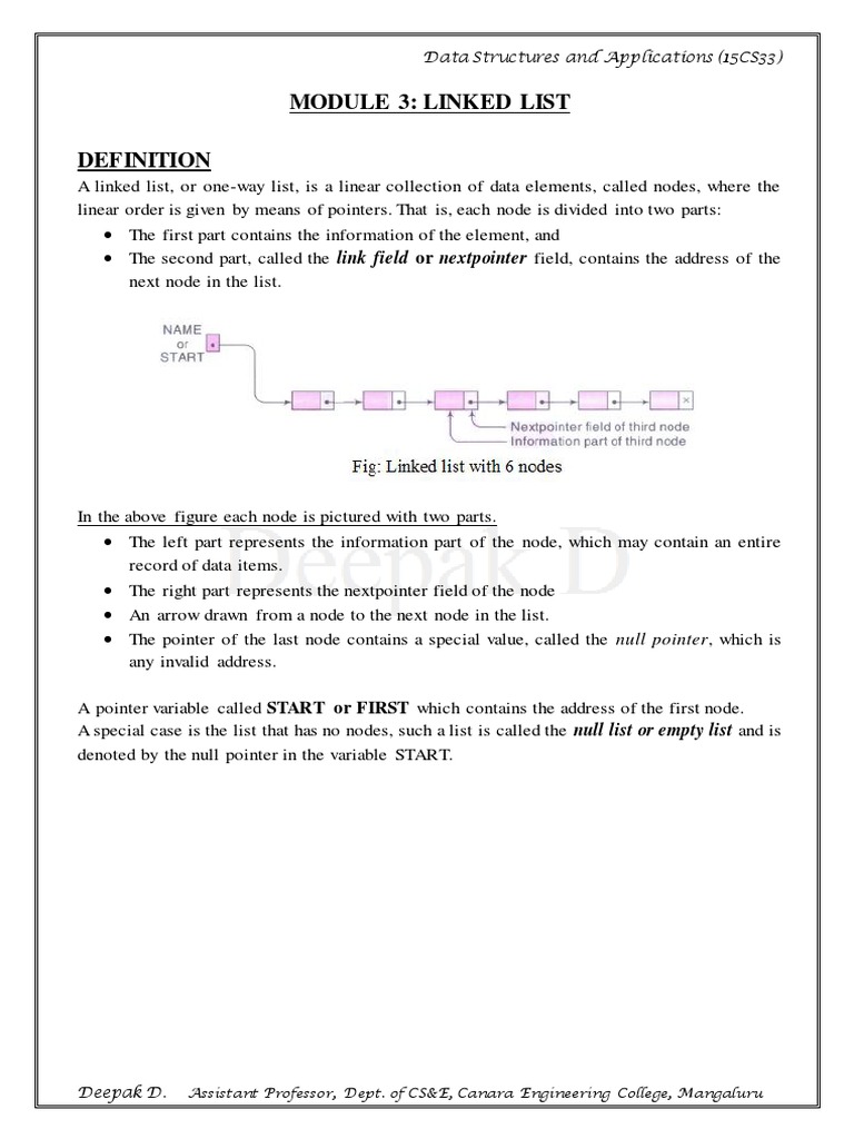 Module 3: Linked List: Data Structures and Applications (15CS33) | PDF ... Module 3: Linked List: Data Structures and Applications (15CS33) | PDF ...
