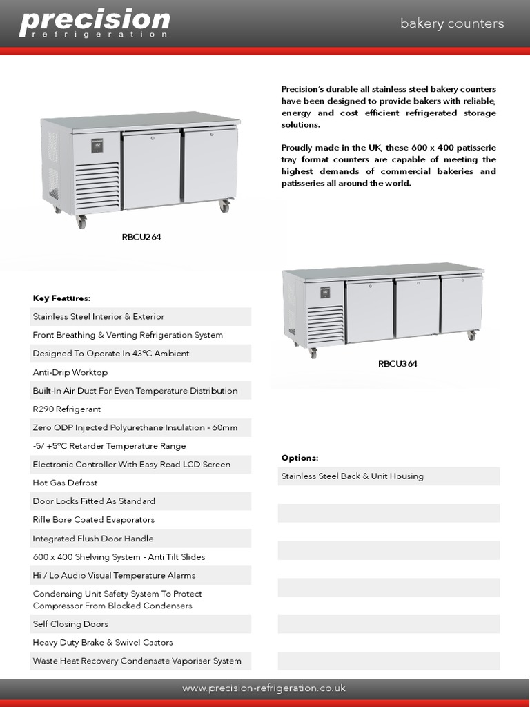 Bakery Counters Spec Sheet | PDF | Door | Refrigeration