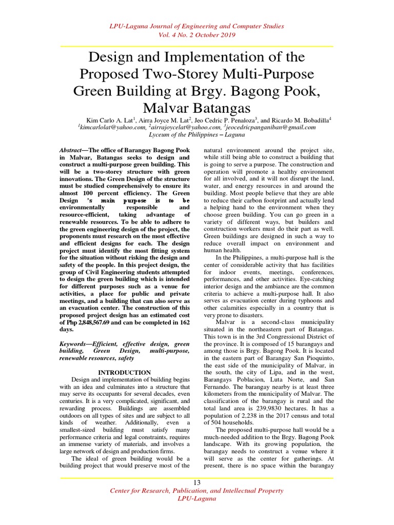 Design and Implementation of The Proposed Two Storey Multi Purpose ...