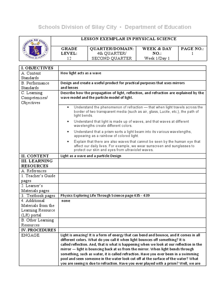 PHysical Science Quarter 2 Week 3 | PDF | Light | Prism