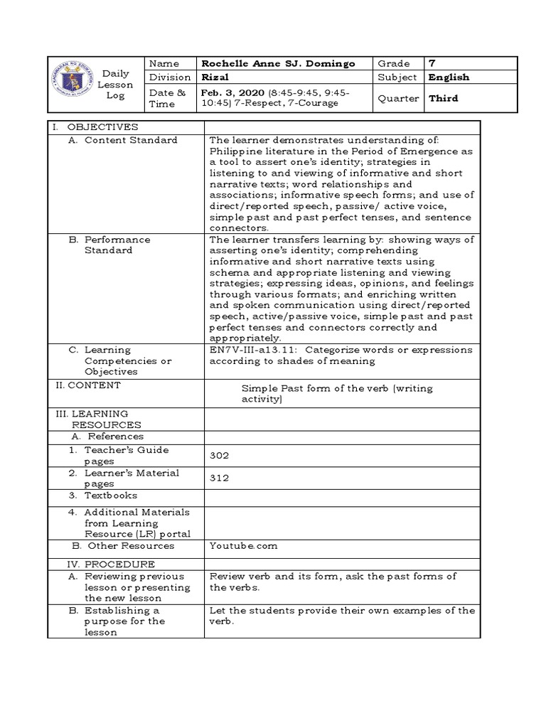 Simple Past Form Of The Verb DLL PDF Linguistic Typology Teaching
