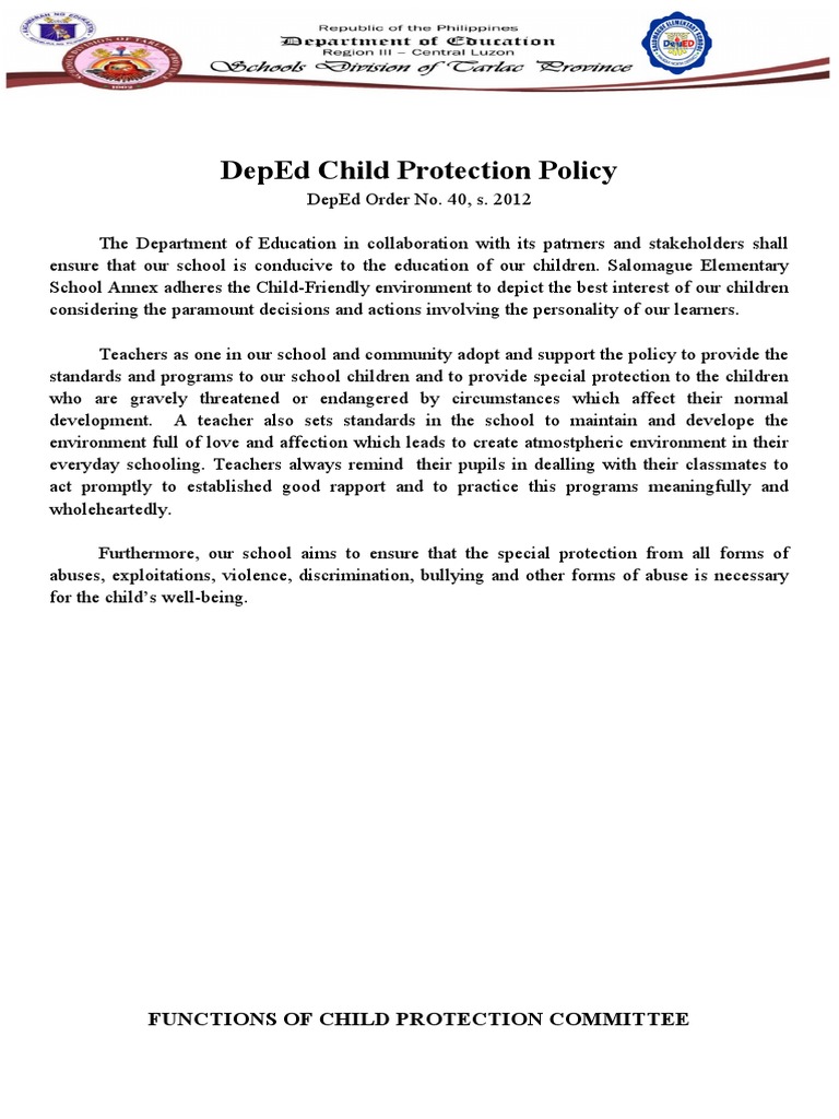 DepEd Child Protection Policy Overview | PDF | Child Protection | Bullying