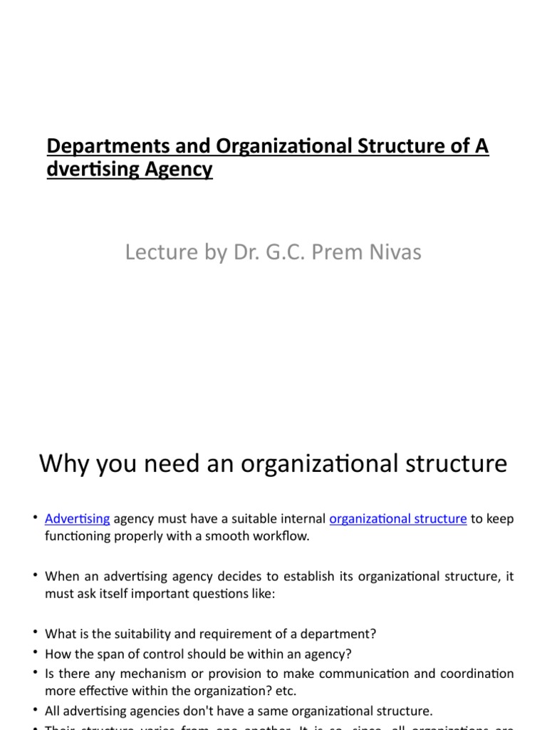 Departments and Organizational Structure of Advertising Agency | PDF ...