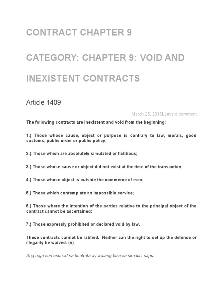 Contract Chapter 9 Category: Chapter 9: Void and Inexistent Contracts | PDF | Government ...