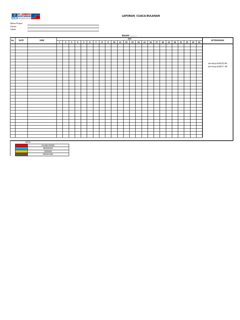 Form LAPORAN CUACA PROJECT EPTYER | PDF