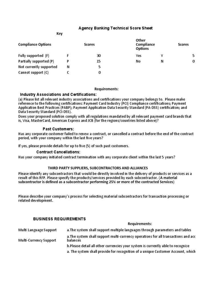 Agency Banking Demo Score Sheet | PDF | Payment Card Industry Data ...