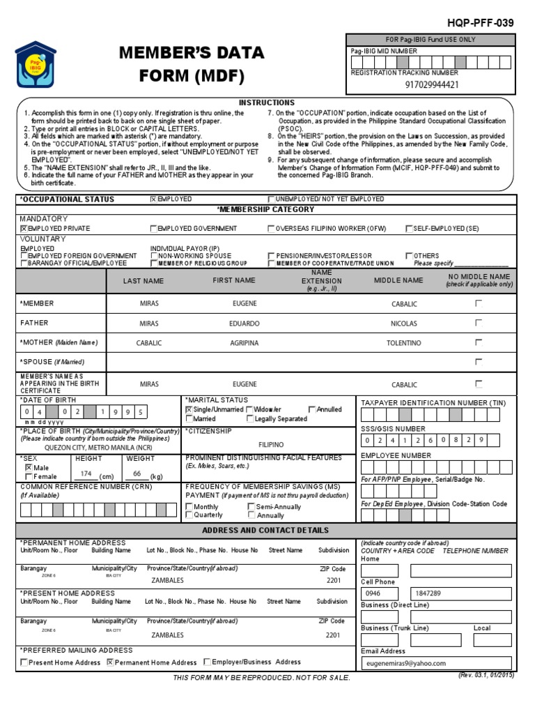Member'S Data Form (MDF) : HQP-PFF-039 | PDF | Government | Social ...