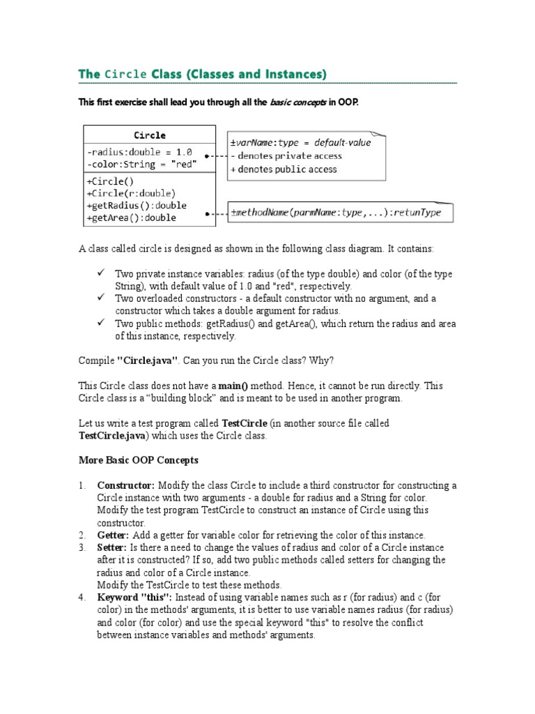 The Circle Class (Classes and Instances) : This First Exercise Shall Lead You Through All The in ...
