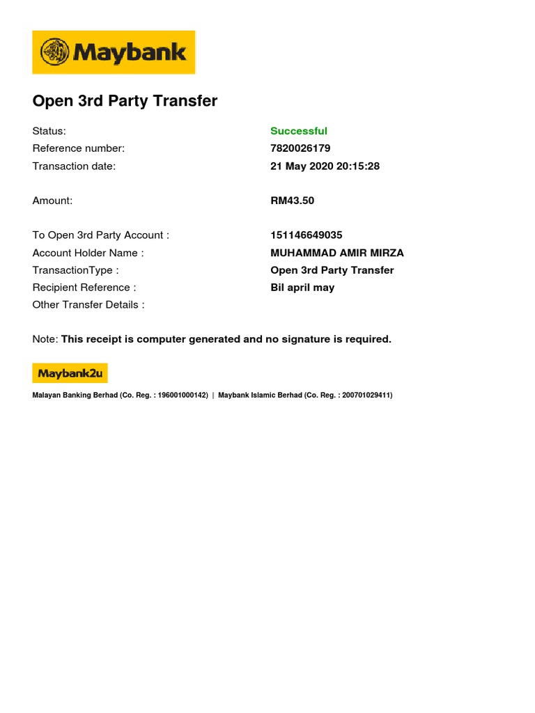 Open 3rd Party Transfer: Successful | PDF